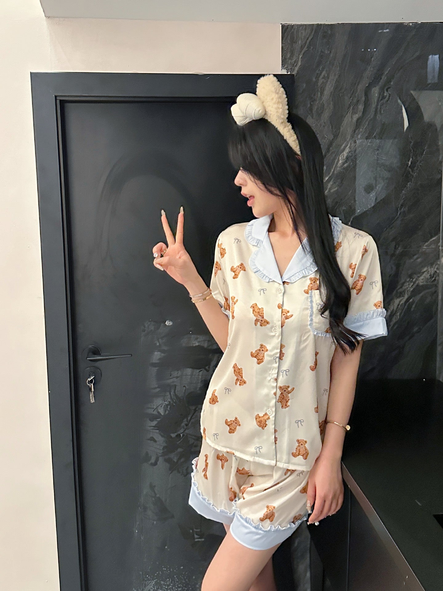 Cute Teddy Bear Short-Sleeve Silk Pajama Set – TAKEMEHOME | Home Decor ...